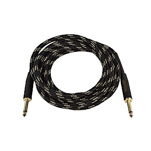 Monoprice 1/4-Inch TS Male Guitar and Instrument Cable - 15 Feet - Black & Gold | 20AWG - Gold Plated - Cloth Series