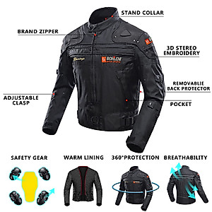 BORLENI Motorcycle Jacket Motorbike Riding Jacket Windproof Motorcycle Full Body Protective Gear CE Armor All Season