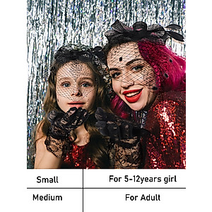 Boao Bowknot Fascinator Hat Tea Party Hat Feathers Veil Mesh Headband and Short Lace Gloves Floral Lace Gloves(Black, Adult)