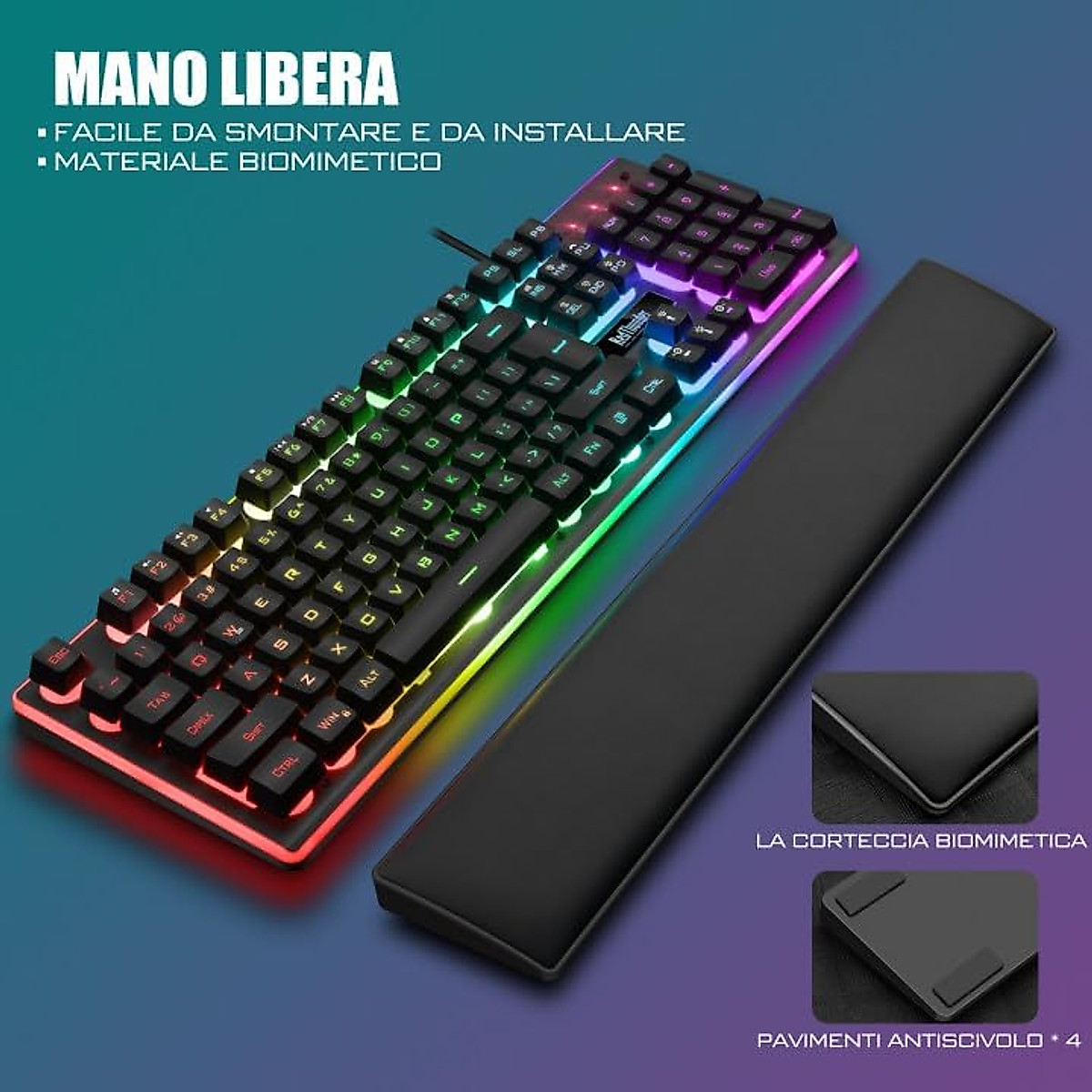 RedThunder K10 Wired Gaming Keyboard and Mouse and Wrist Rest Combo, RGB Backlit, Mechanical Feel Anti-ghosting Keyboard + 7D 7200 DPI Mice+Soft Leather Wrist Rest 3 in 1 PC Gamer Accessories(Black)