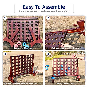 SpeedArmis Giant Wooden 4 in A Row Game - Fun Indoor and Outdoor Board Games for Teens, Includes 42 Pcs Dics and Carrying Bag