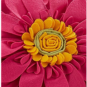 SARO LIFESTYLE Fleur De Jardin Collection Felt Flower Throw Pillow with Poly Filling, 13" x 13", Fuchsia