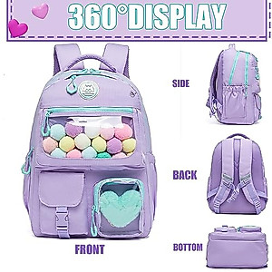 ZBAOGTW Cute Backpack for Girls, Aesthetic Clear School Backpack with Lunch Box, Casual Backpack for Elementary School Teens Back to School Supplies