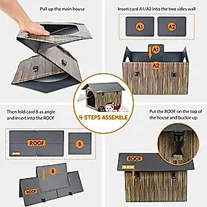Heated Cat House, PETNF Waterproof Cat House for Indoor Outdoor Cats in Winter, 2 Doors Heated Cat Bed for Outside Feral Cats with Heated Pad, Weatherproof Insulated Kitty House Outdoor Shelter