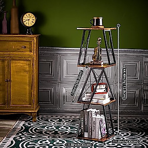 LiebeRen Bookshelf, 4-Tier Small Bookshelf, Corner Bookshelf, Corner Shelves Stackable, Display Bookshelf for Books and Artwork, Modern Bookshelf, Short Bookshelf in Ironwood Combination.
