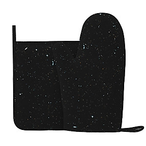 Black Glitter Silicone Oven Mitts Pot Holder Sets 2pcs Cute Design Washable Non Slip Kitchen Heat Resistant Mat Women's Cooking Gloves for Baking and BBQ Wear