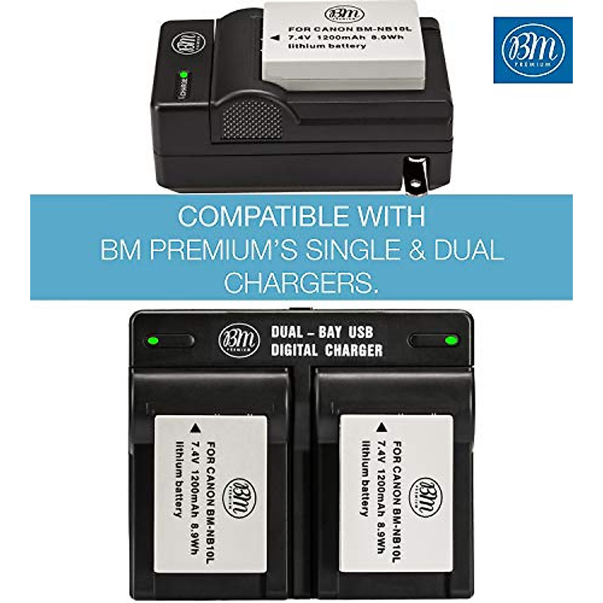 BM Premium (2 Pack NB-10L Battery for Canon PowerShot G1 X, G3-X, G15, G16, SX40 HS, SX50 HS, SX60 HS Digital Camera