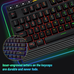 TuparGo Computer RGB Backlit USB Wired Gaming Keyboards 104 Keys, 25 Anti-Ghosting Spill-Resistant Mac Keyboard for Desktop and PC, Black