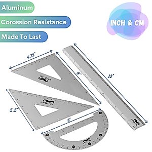 Mr. Pen– Metal Geometry Set, 4Pack, Metal Protractor, Aluminum Ruler, Metal Set Square, Triangle Ruler, Drafting Triangles, Triangle Ruler, Protractor Metal, Drafting Set, Geometry Kit, Drafting Ruler