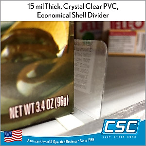 Clip Strip Shelf Dividers for Retail Stores - Lightweight, Clear Adhesive Mount 1" H x 11-9/16" L Corp., 15 mil Crystal Clear PVC, Retail Shelf Separator, Item SD-1512, Pack of 50