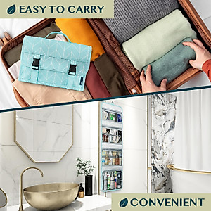 PAVILIA Travel Hanging Toiletry Bag for Women Men, Extra Large Capacity Makeup Bag Kit, Waterproof Cosmetic Storage Organizer Case for Bathroom Shower, Teal Chevron