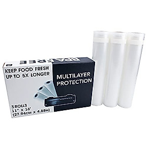 3 Pack- 11" x 16' Vacuum Seal Roll. Compatible With All Food Saver Vacuum Seal Machines, Heavy Duty, BPA-Free & Freezer Safe, Cut to Size. 24/7 Bags