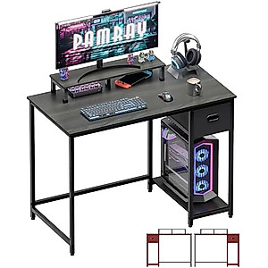 Pamray 32 Inch Computer Desk with Monitor Stand Small Home Office Desks with Non-Woven Storage Drawer for Bedroom Study Table Writing and Work Desk