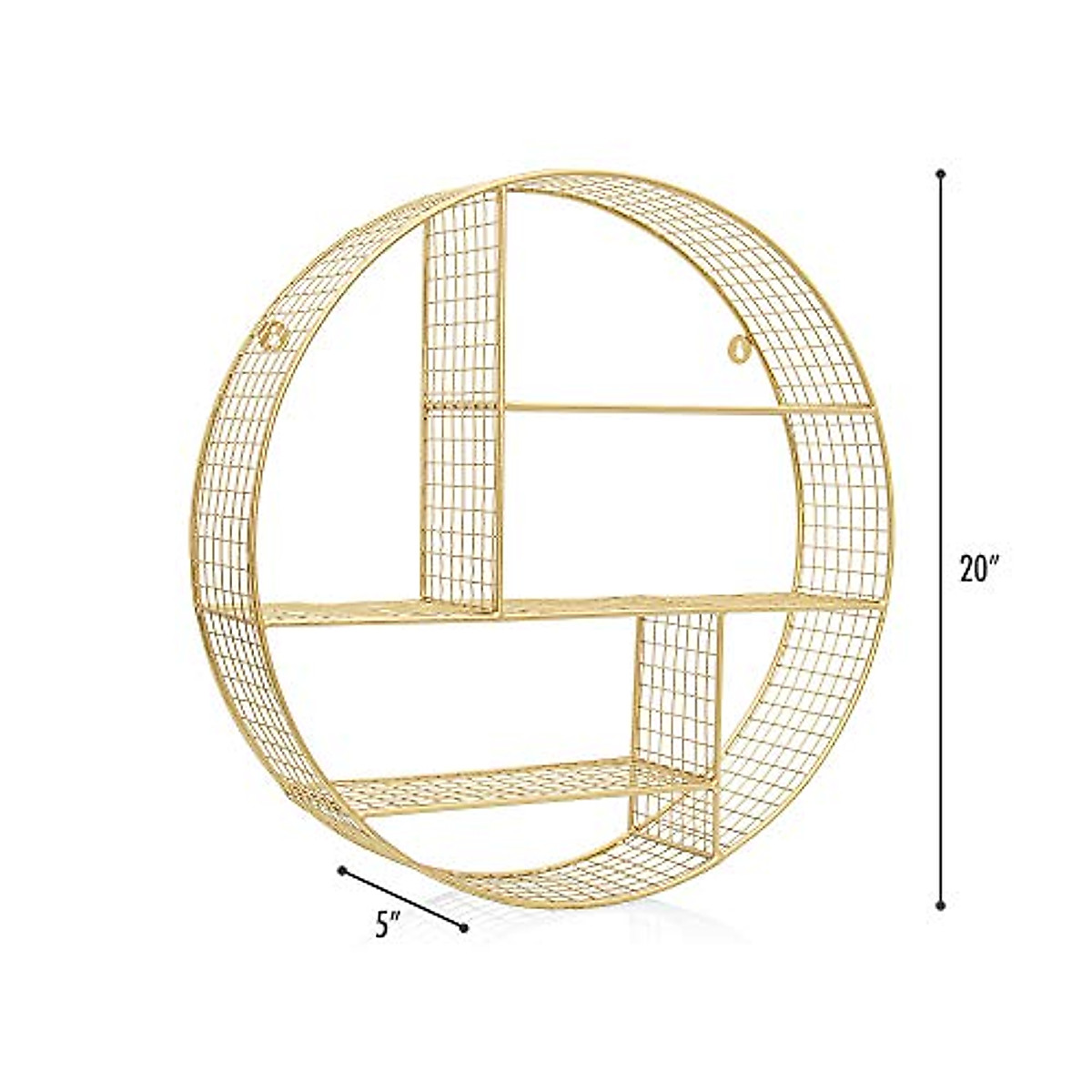kimisty Gold Round Wall Shelf, 20 Inch Extra Large, Circular Bathroom, Bedroom Floating Shelves, Circle Brass Geometric Wall Art, Boho Metal Wire Mesh Sconce & Crystal Shelf