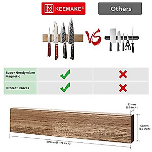 KEEMAKE Magnetic Knife Holder for Wall 11.75 inch Acacia Wood Knife Magnetic Strip, Powerful Neodymium Magnet Knife Hanger Knife Bar for Kitchen knives(16 inch optional)