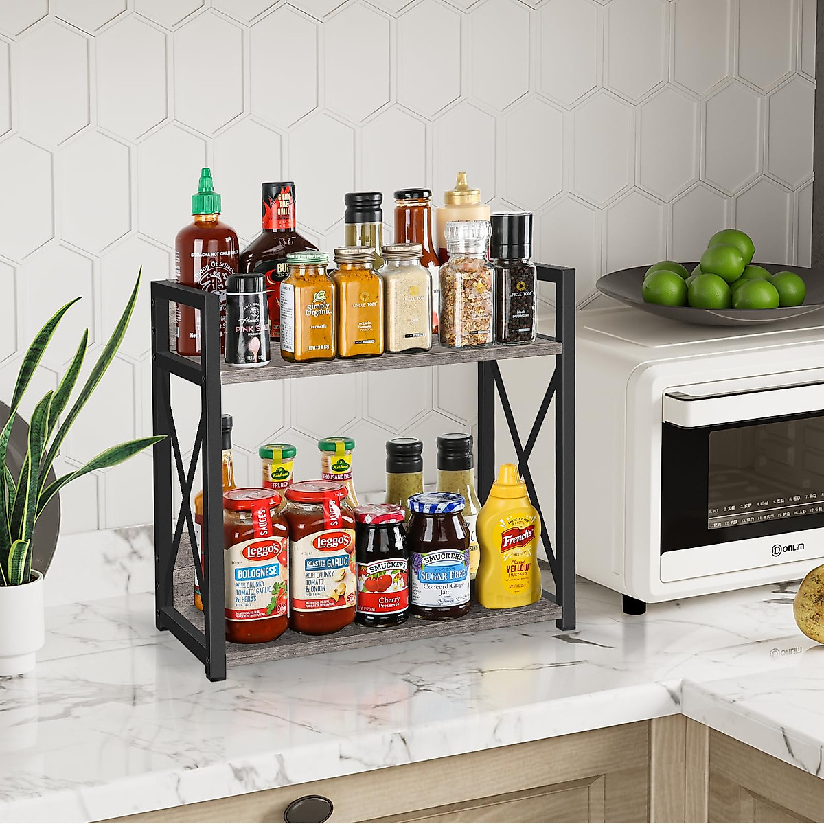 YINMIT Coffee Bar Accessories Organizer, Spice Rack Organizer, Wooden Kitchen Counter Shelf, 2 Tier Coffee Organizer Station for Countertop, Coffee Condiment Rack for Mugs, Cups, Cream, Syrup (Large)