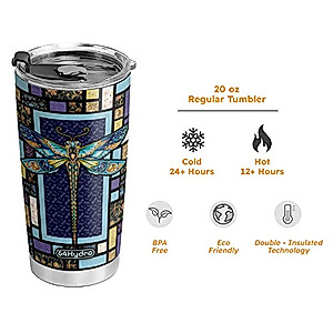 64HYDRO 20oz Dragonfly Gifts for Women, Valentines Day Gifts for Her, Birthday Gifts for Women, Mom, Wife, Daughter, Friends Inspirational Gifts Dragonfly Mosaic Tumbler Cup Travel Coffee Mug with Lid