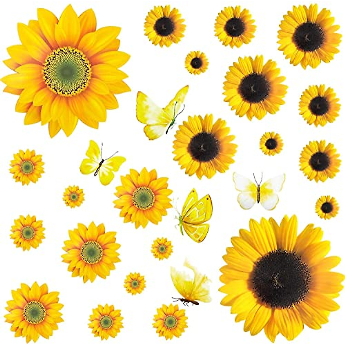 Sunflower Butterfly Wall Stickers 39 PCS Sunflower Decals & 3D Gold Butterfly Wall Sticker Floral Butterfly Waterproof Wall Sticker DIY Decor for Kids Baby Bedroom Living Room Bathroom Nursery Decoration