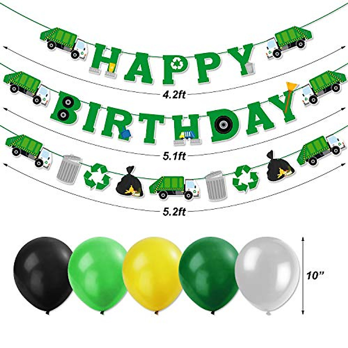 Garbage Truck Birthday Party Supplies Trash Truck Banner Garland Cake Topper Cupcake Toppers Latex Balloons for Boy’s Birthday Waste Management Recycling Party Decor
