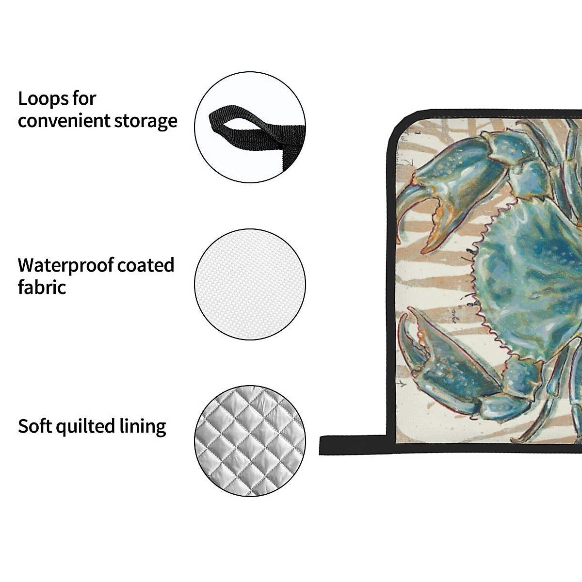 Oven Mitts and Pot Holders Sets of 4,Nautical Ocean Animal Sea Underwater Submarine Blue Crab Fantastic,Oven Mitts Heat Resistant Oven Gloves Set Potholders for Kitchen Baking Grilling