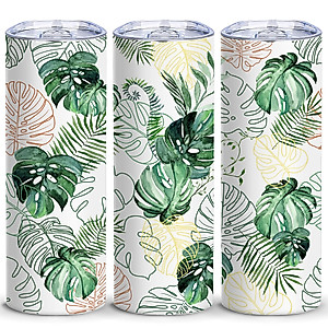 TUMBTU Monstera Leaf Tropical Leaves Birthday Tumbler Gifts 20oz Tumbler With Lid Vacuum Stainless Steel Coffee Mug Stemless for Home Office (Pack of 1)