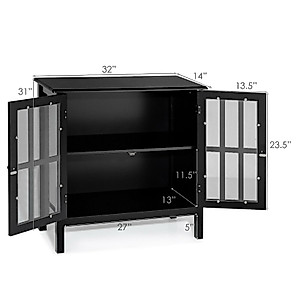 UJOYPAD Double Door Storage Cabinet,Sideboard Buffet Storage Cabinet,Kitchen Sideboard Console with 2 Glass Doors,Entryway Dining Liquor Cabinet,Cupboard Console Table for Kitchen Living Room (Black)