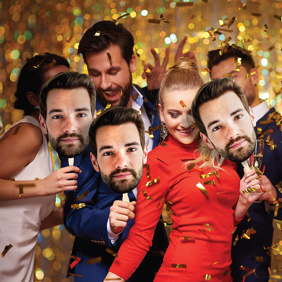 Voila Print Custom Face Fans 12” With Wooden Handle, Wedding Heads, Graduation Head, Bachelorette Groom Face, Birthday Party Head Fans (1)