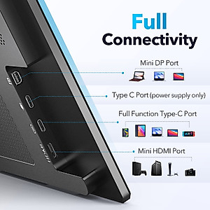 Lepow Portable Monitor C2S 15.4" Portable Laptop Monitor 1080P IPS Screen with Dual Speakers Foldable Kickstand HDMI USB Type-C Mini DP, External Travel Monitor for Laptop PC Phone Xbox Switch PS4