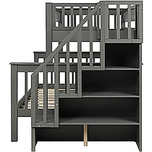 STP-Y Bunk Beds Twin Over Twin Wood Bunk Bed Frame for Boys Girls Teens, Can be Divided into 2 Beds, Gray (Color : Grey, Size : Twin Over Full)