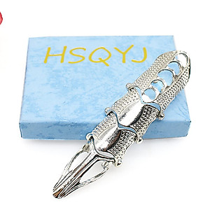 HSQYJ Retro Finger Armor Knuckle Rings Adjustable Punk Rock Full Finger Double Loop Long Ring Halloween Cosplay Costume Accessories for Women (Silver)