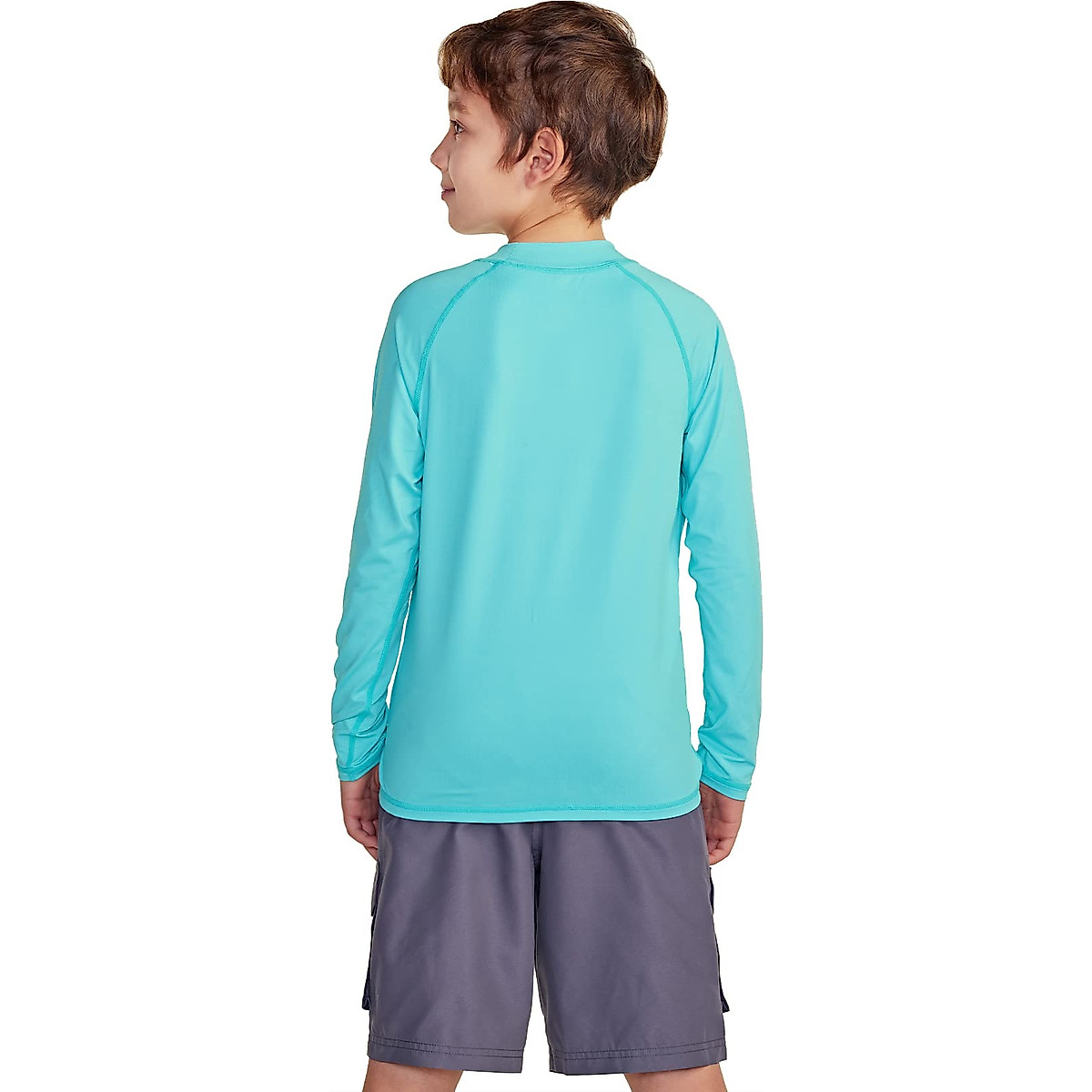 TSLA Boys UPF 50+ Rash Guard Long Sleeve, UV Sun Proctection Water Swim Shirts, Surf Swimwear Swimsuit Top, Vacation Aqua, 14