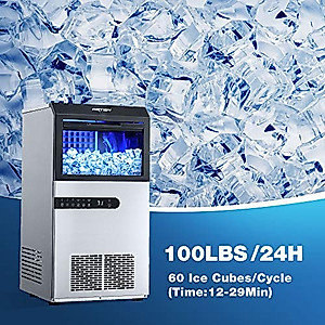 Artidy Commercial Ice Maker Machine, 100LBS/24H Clear Square Ice Cube,33LBS Ice Storage Capacity with Auto Clean and LED Temperature Display for Home,Restaurant,Bar,Coffee Shop,Kitchen