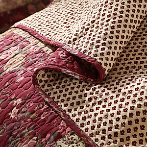 Tache Cotton Patchwork Country Farm Cottage Vintage Antique Ditsy Floral Paisley Burgundy Beige Lightweight Coverlet Fairy Tale Tea Party Quilt Set, Queen