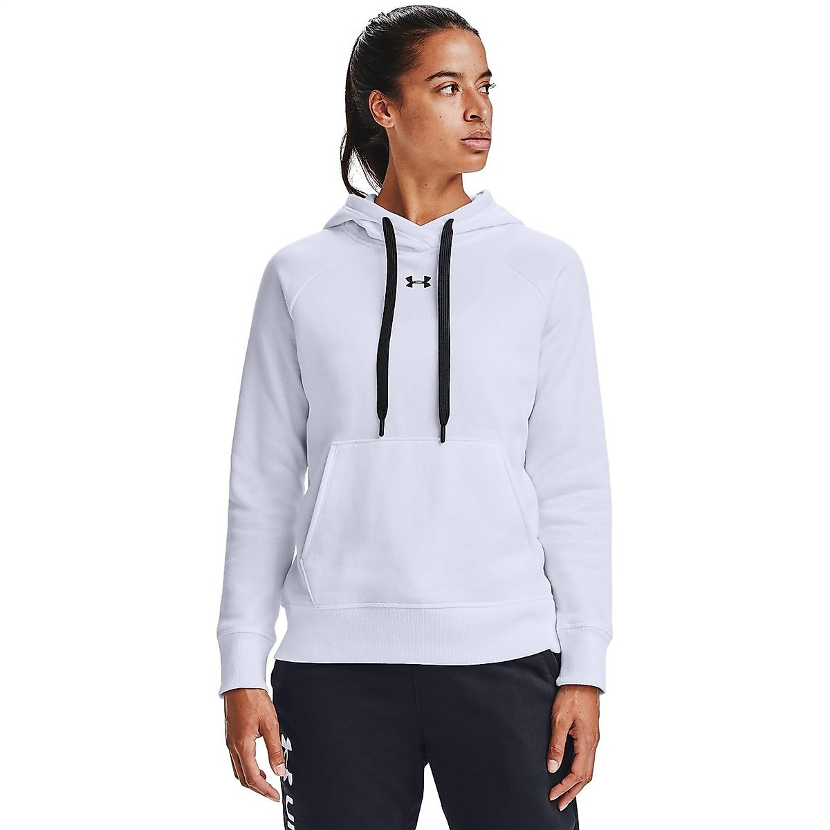 Under Armour Womens Rival Fleece Pull-Over Hoodie , White (100)/Black , XX-Large