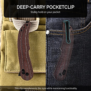 Cohesion Pocket Knives & Folding Knives - D2 Steel Blade Micarta Handle Reversible Pocket Clip, EDC Knife for Camping