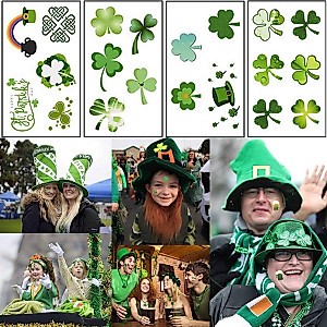 COKOHAPPY 169Pcs St Patricks Day Temporary Tattoos Face Sticker, 20 Sheets Body Temporary Tattoos Decorative Stickers for Saint Patrick's Day Party Favor Decoration