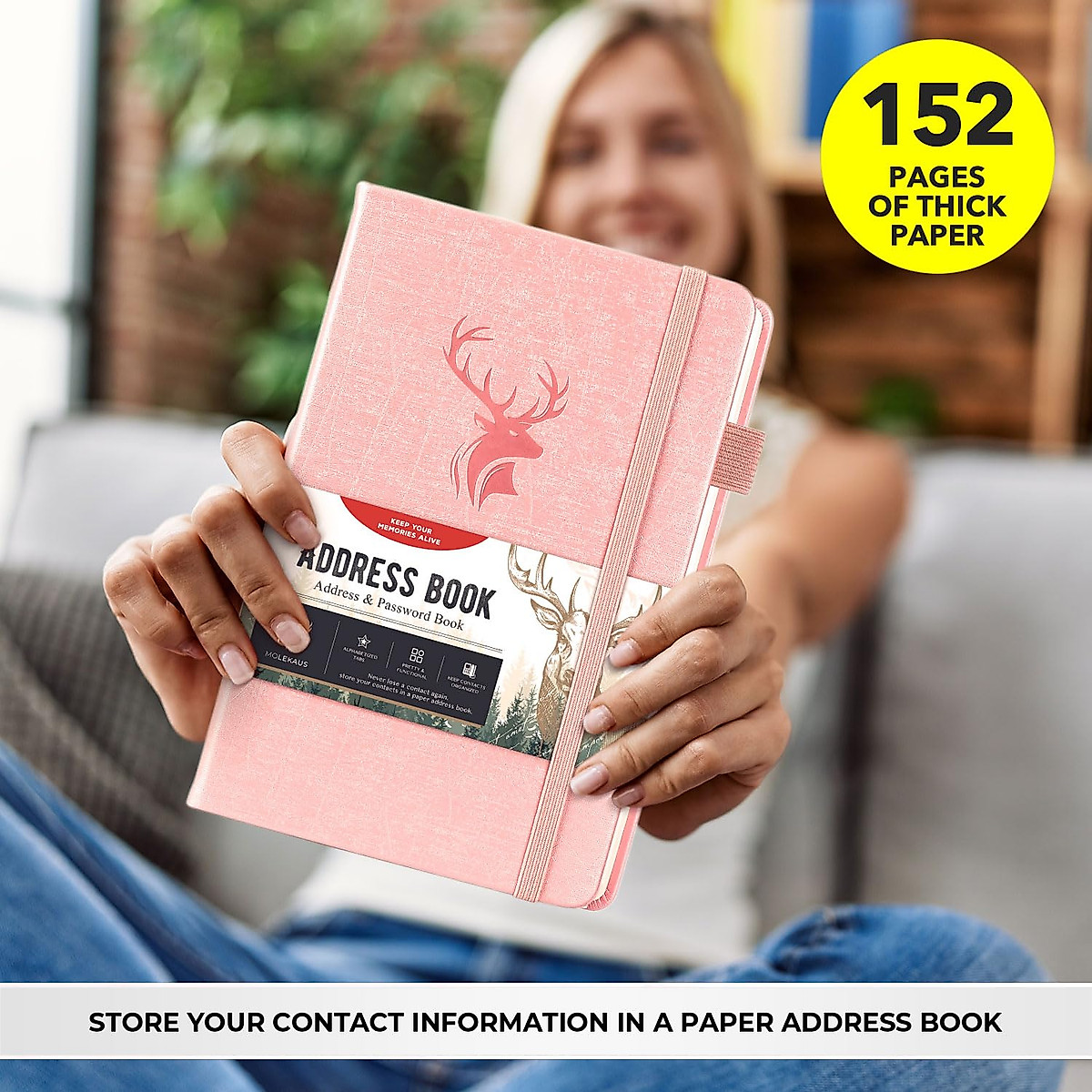 Address Book with Alphabetical Tabs，Hardcover Small Passwordbook，Phone Book Contact Book Large Print for Phone Numbers，Internet Website Logins，Address Books for Seniors 5"*7.6"-Pink