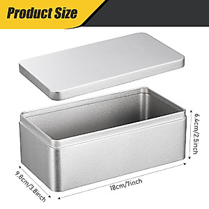 Hotop Silver Rectangular Empty Tin Box Containers, Gift, Jewelery and Storage Tin Kit, Home Organizer (7 x 3.8 x 2.5 Inch)