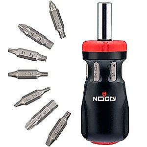 NoCry Stubby Ratcheting Screwdriver Kit with 14-in-1 Mini Bit Set including Flathead, Hex, Torx, Square and Pozidriv Tips
