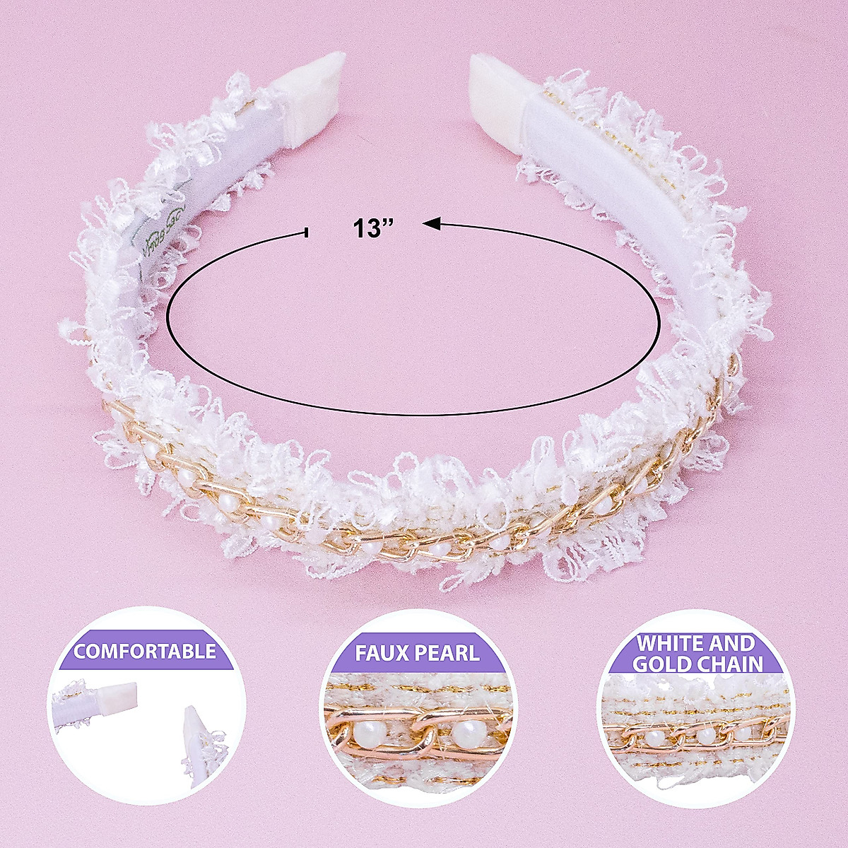 FROG SAC 2 Beaded Headbands for Girls, Pink Pearl Bead Hair Bands for Kids, Cute Fashion Girl Headband Hair Accessories, Confetti Hairbands for Children, Easter Basket Fillers Stocking Stuffers