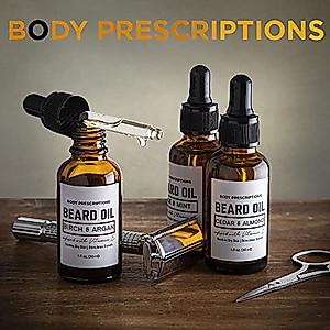 Body Prescriptions 3 Pack Revitalizing Beard Oil in Glass Bottles- Cedar & Almond, Sage & Mint, Birch & Argan Scented Beard Care, 1 fl oz/ (30 ml)
