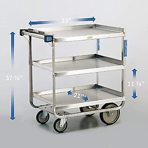 Lakeside Manufacturing 722 Utility Cart, Stainless Steel, 3 Shelves, 700 lb. Capacity (Fully Assembled)