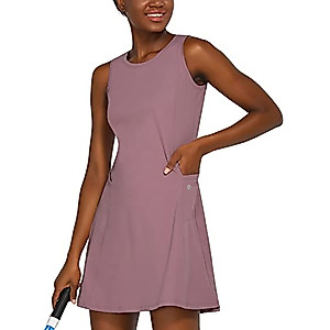 BALEAF Women's Tennis Golf Dress Sleeveless with Inner Shorts 4 Pockets for Exercise Workout Purple M