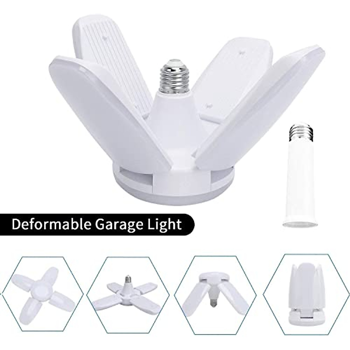 Maxziller 4 Pack 60W LED Garage Lights,6000LM Adjustable Garage Lights 110V LED Garage Lighting E26,Super Bright Garage Lights,6000k Nature White Garage Ceilling Light Including Extension Header