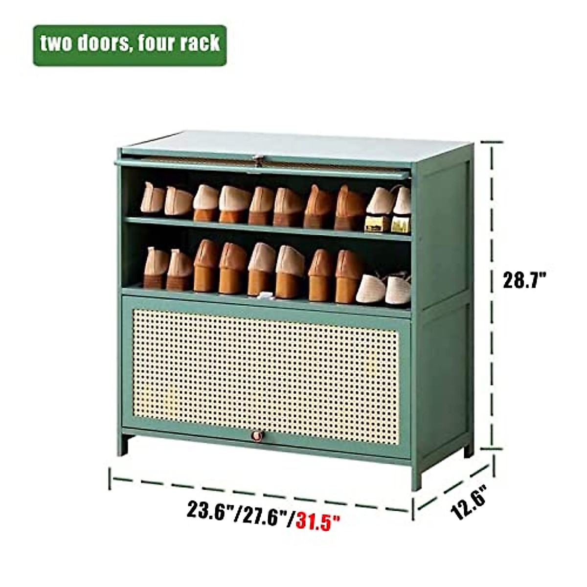 QQXX Bamboo Shoe Cabinet,Modern Entryway Shoe Storage Cabinet with Rattan Doors,Flip Shoe Rack Cabinet Shoe Organizer,Premium Storage Cabinet for Hallway Bathroom Kitchen(4tiers-31.5", Green)
