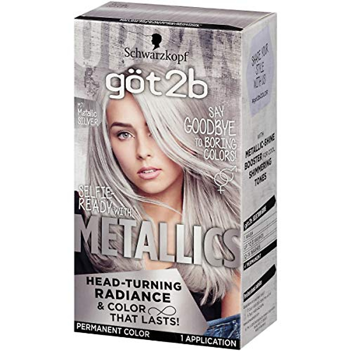 Schwarzkopf Got2b Metallics Permanent Hair Color, M71 Metallics Silver
