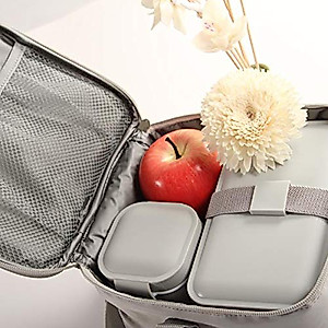 Back to School Students Adults Lunch Box for Men Japanese Bento Box 2 Tier Lunchbox Stackable Food Container with Built-in Utensil Set Insulated Lunch Bag Soup Mug Compartment for Office Work Camping