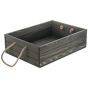 MyGift 13 Inch Vintage Gray Solid Wood Decorative Storage Bin with Rope Carrying Handles, Weathered Wooden Pallet Style Crate, Country Rustic Open Top Box