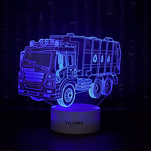 Garbage Truck Car Gift Night Lights for Kids 3D Lamp LED Desk Lamps for Boys Decor Bedroom Room USB plugs 7 Color Gradual Changing Truck Light or Birthday Xmas Party Festival Decor Children Gifts