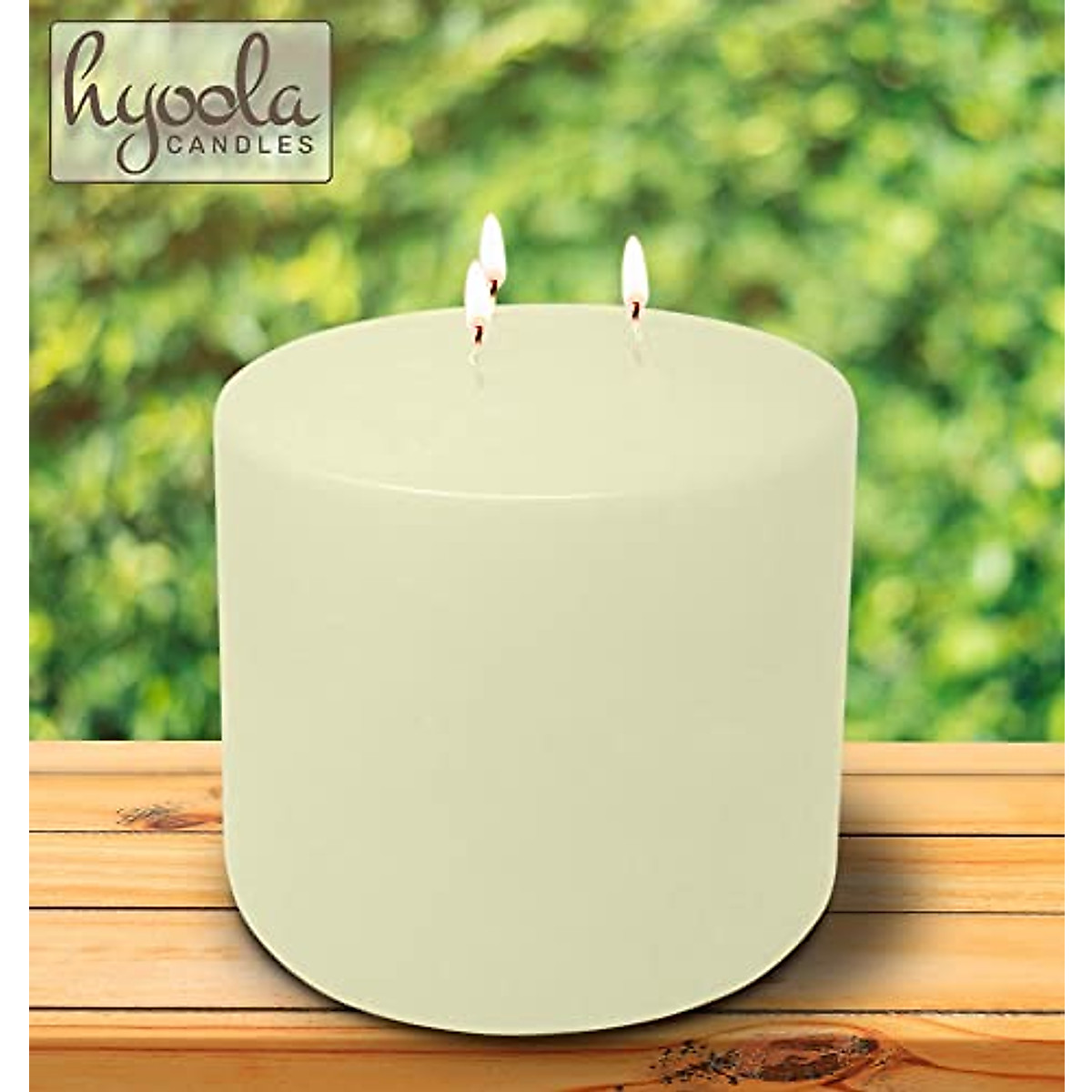 HYOOLA Ivory Three Wick Large Candle - 6 x 6 Inch - Unscented Big Pillar Candles - 146 Hour - European Made